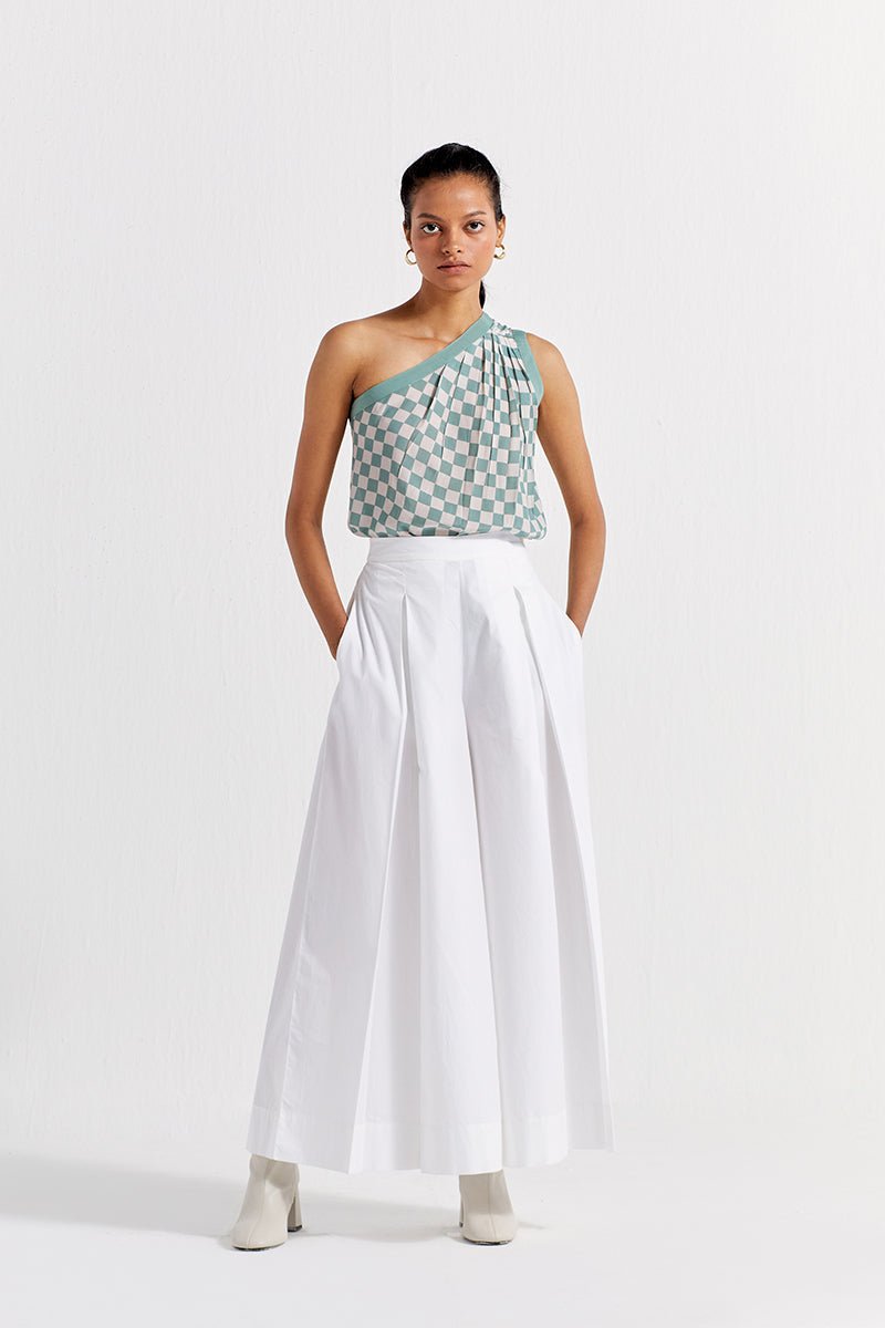 One Shoulder Top Jade Check Co-ord Set | Wear Three – Three Clothing