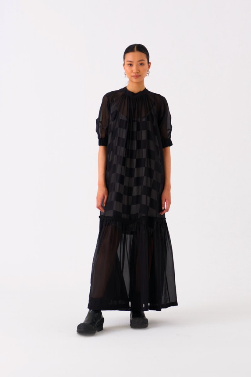 Sheer Bottom Frill Dress Black – Three Clothing