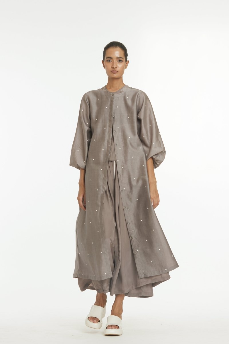 Back Yoke Jacket Co-ord Greige Polka (Set of 3) – Three Clothing