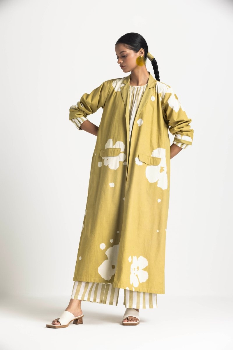 Floral Back Pleat Jacket - Moss Green – Three