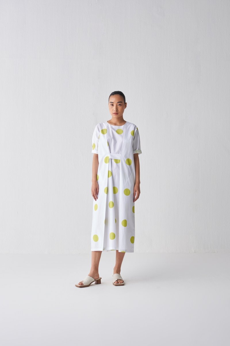 Knife Pleat Dress - Lime Polka – Three